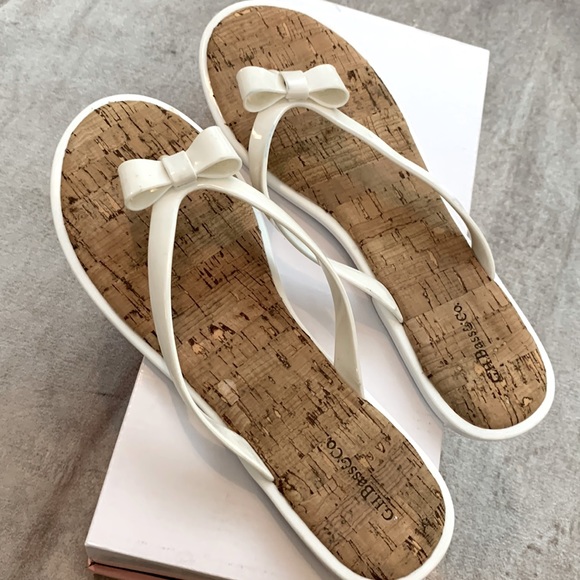 G H Bass | Shoes | Gh Bass White Jelly Bow Ava Cork Flip Flop Sandal ...